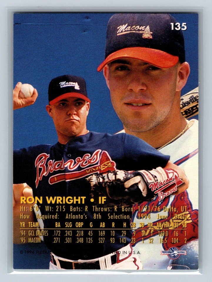 RON WRIGHT 1996 Fleer Excel Baseball IP AUTO Autograph #135 Braves GTP ...