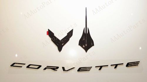 3PCS Front & Rear Corvette Emblems Gloss black Flash 2020+ Chevrolet C8 ...