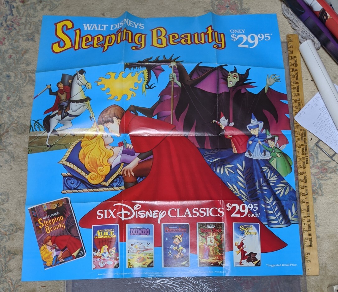 Walt Disney’s 1986 Sleeping Beauty Vintage Poster VHS Video 36" x 40 ...