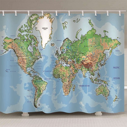 Beautiful World Map 3D Shower Curtain Waterproof Fabric Bathroom ...