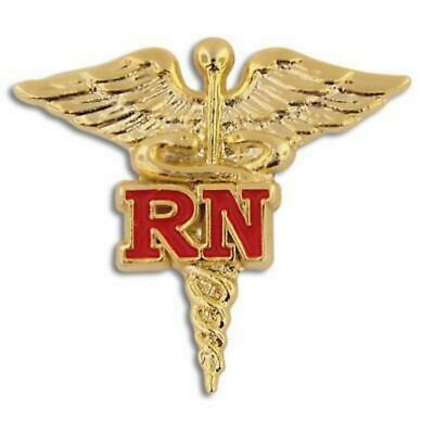 RN REGISTERED NURSE GOLD CADUCEUS RED MEDICAL BADGE PIN | eBay