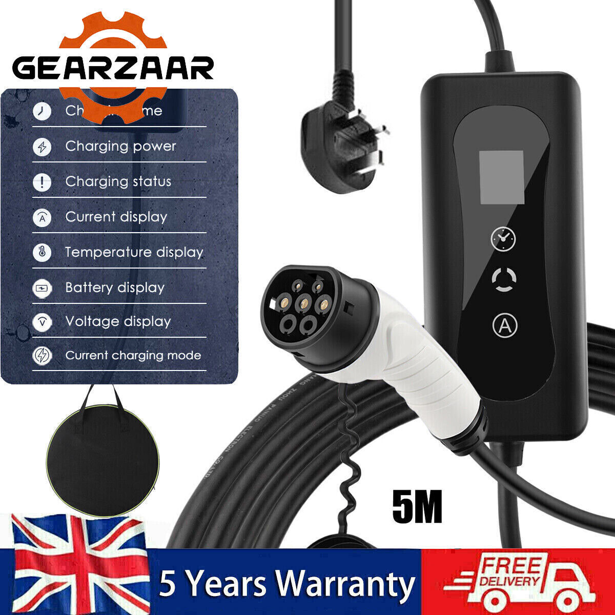 EV Charging Cable Type 2 UK Plug 3 Pin Electric Vehicle Car Charger ...