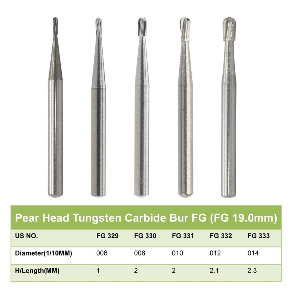 Wave Dental Burs FG 330 557 245 Carbide Burr Friction Grip Round Pear ...