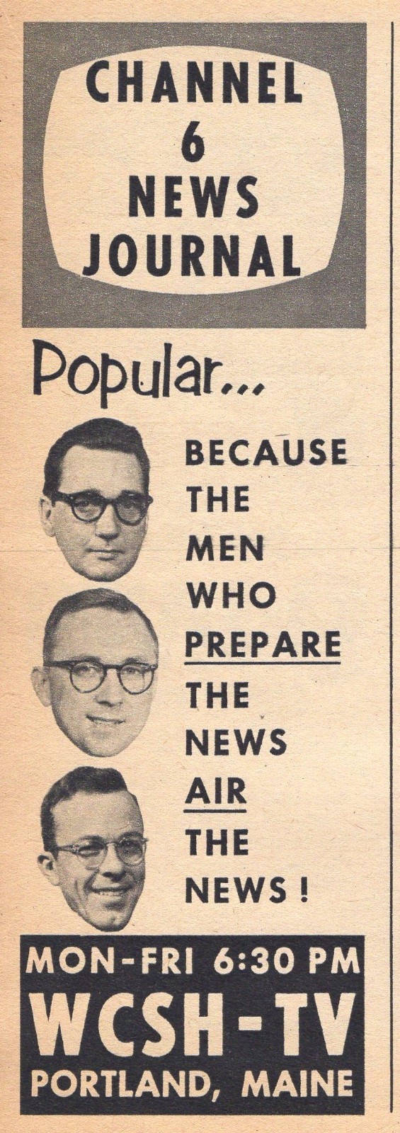 1960 WCSH PORTLAND,MAINE TV AD~CHANNEL 6 NEWS JOURNAL~MEN WHO PREPARE ...