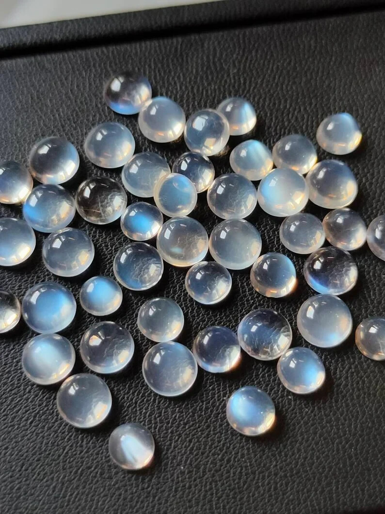 Natural Ceylon Moonstone 5 Piece lot 6 MM Round Shape Ceylone Cabochon ...