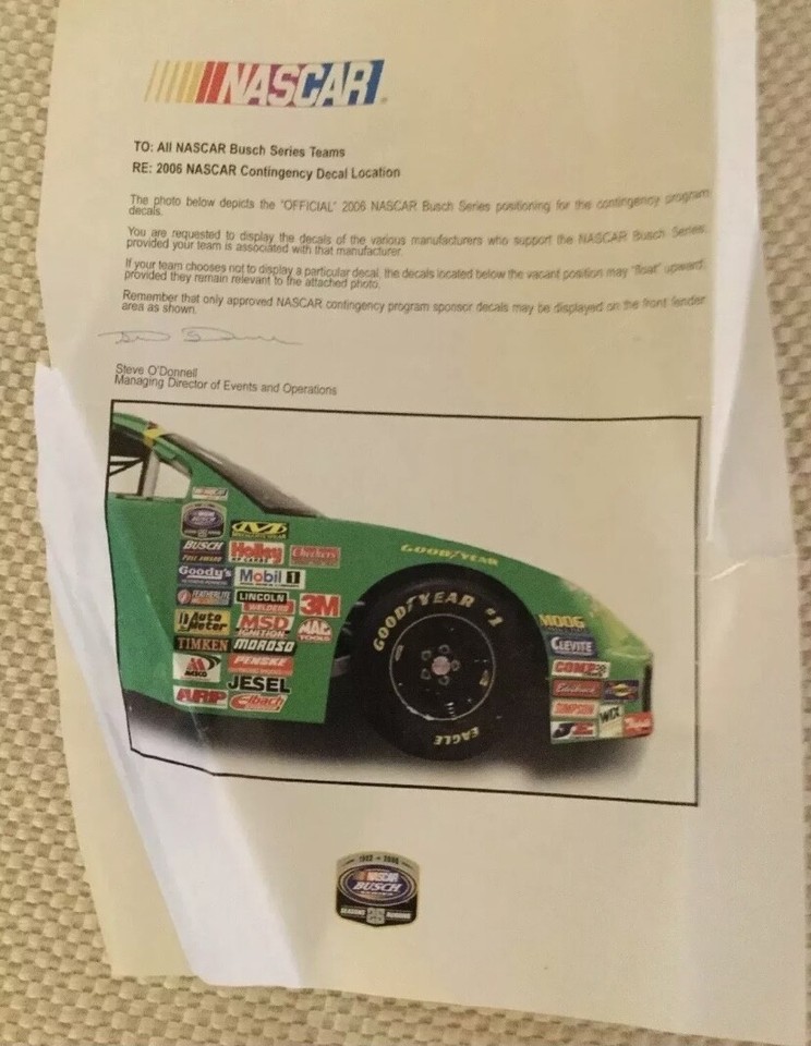 NASCAR Busch Series Original Team Decal Contingency Set Decals 2005 ...