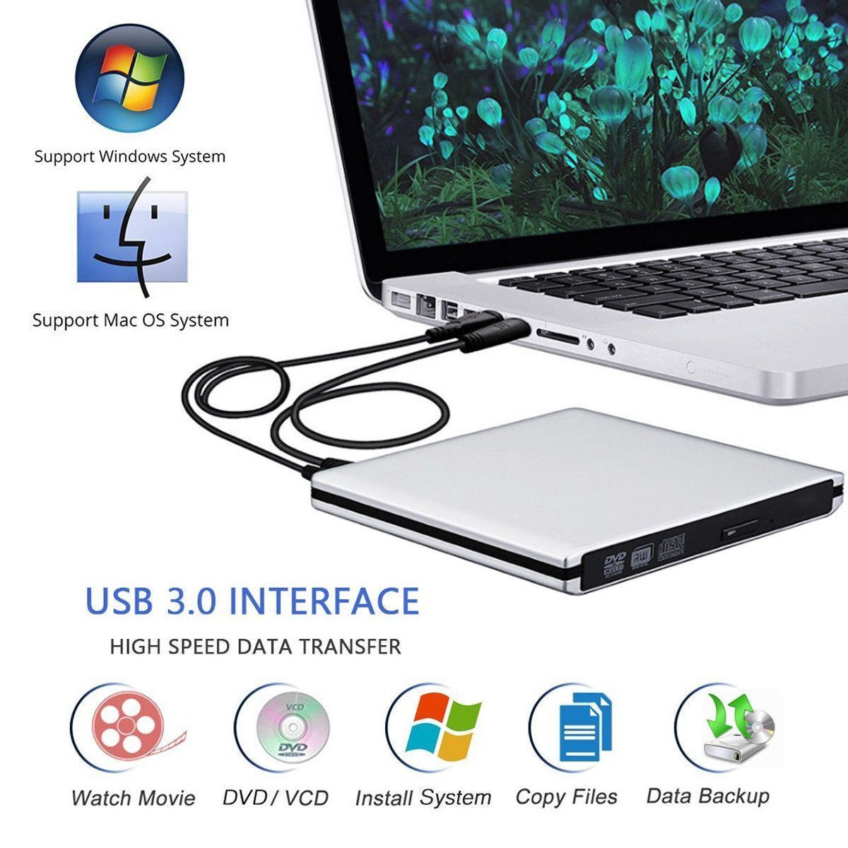 Reproductor De Cd Externo Para Portatil Disco Externo ORIGBELIE Lector