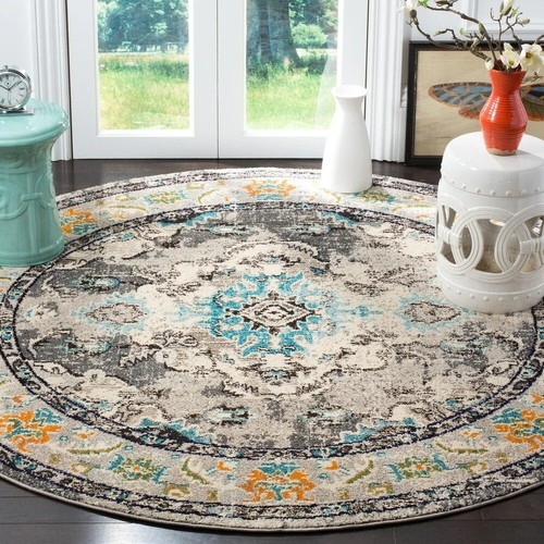 6 Round Rug Boho Area Vintage Style Carpet Grey Blue Decor Oriental ...