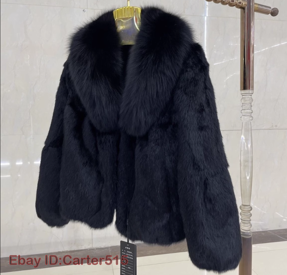 Women Clothing Real Rabbit Fur Coat with Fox Fur Collar Fashion Jacket ...