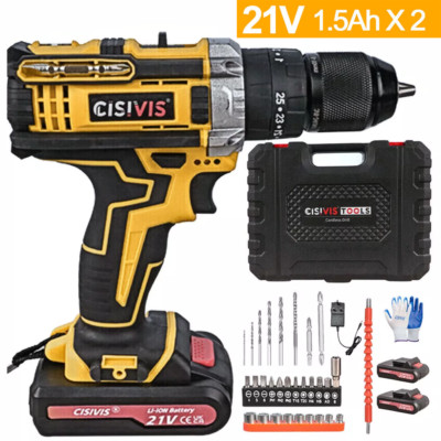 2 Battery 21V Cordless Drill Combi Driver High Power Electric ...