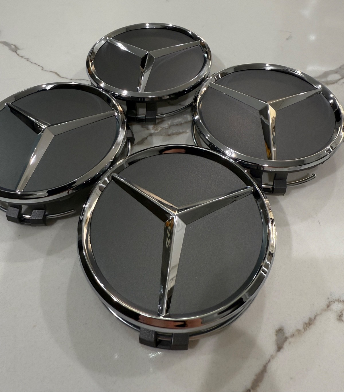 SET OF 4 Mercedes Benz grey & Chrome 75MM Wheel Rim Center Hub Caps ...