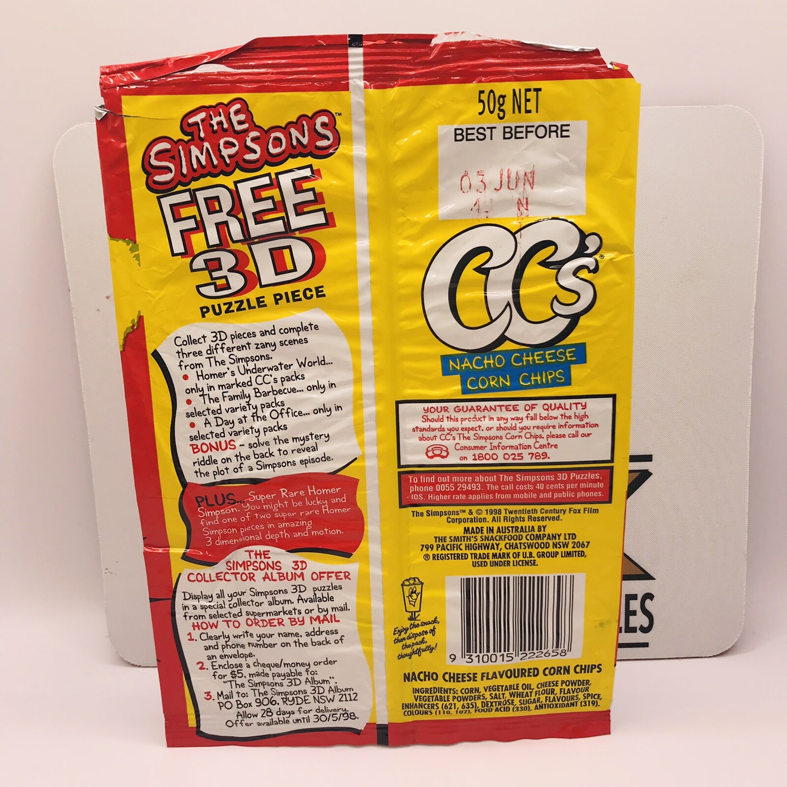 The Simpsons Chip Packet Promotional CC Vintage 1990s 3D puzzle piece ...