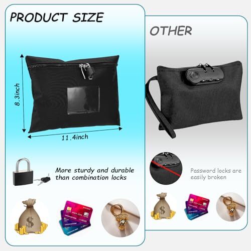 Cash Bag with Lock and 2 Keys Money Bag For Cash With Lock 11.4*8.3inch ...