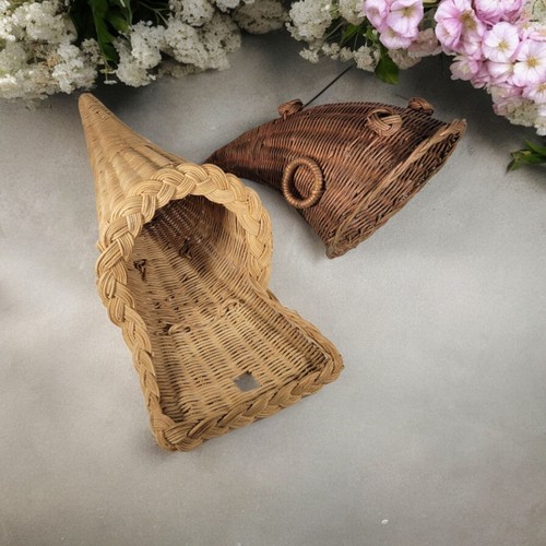 Vintage WICKER CORNUCOPIA Lot of 2 BASKETS Horn of Plenty Decoration ...