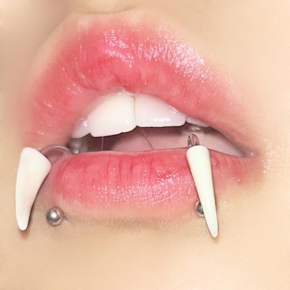 2Pcs 16G Vampire Fangs Lip Rings for Women Men Stainless Steel Snake ...