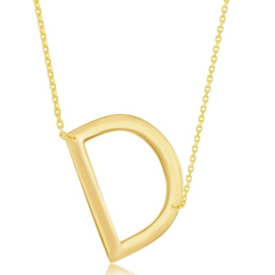Sterling Silver (35MM) Large Sideways 'D' Initial Necklace - Gold ...