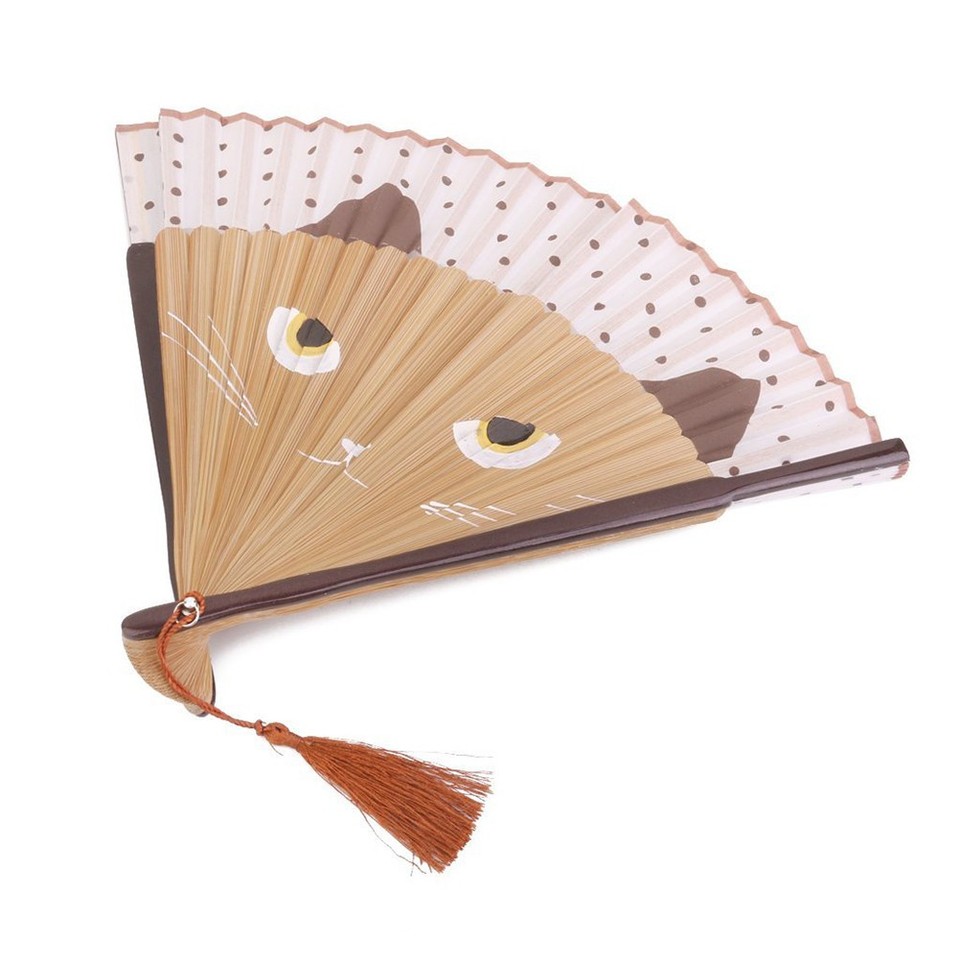 Summer Cat Silk Bamboo Hand Painted Cartoon Cat Folding Fan Party ...