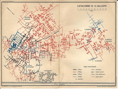 Carta geografica antica ROMA CATACOMBE S. CALLISTO TCI 1925 Old Antique ...