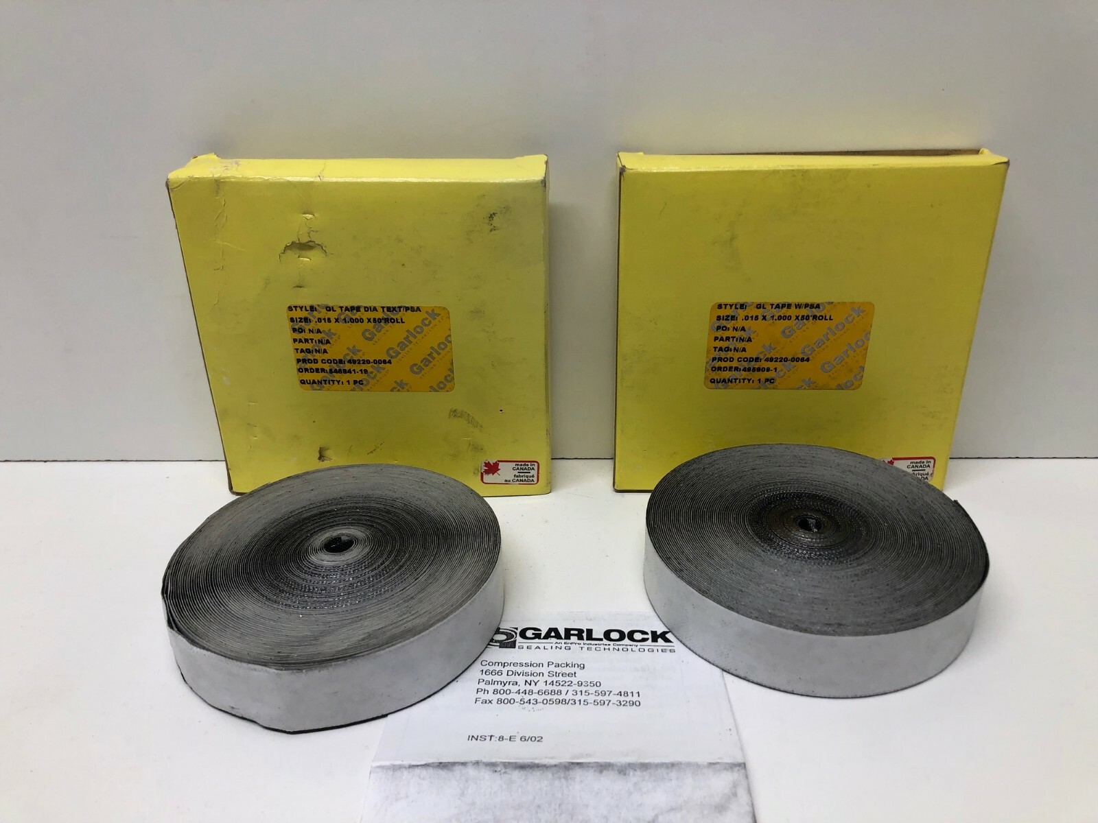 2 NEW ROLLS! GARLOCK PACKING SEALING GL TAPE W/PSA .015 X 1.000 X50 ...