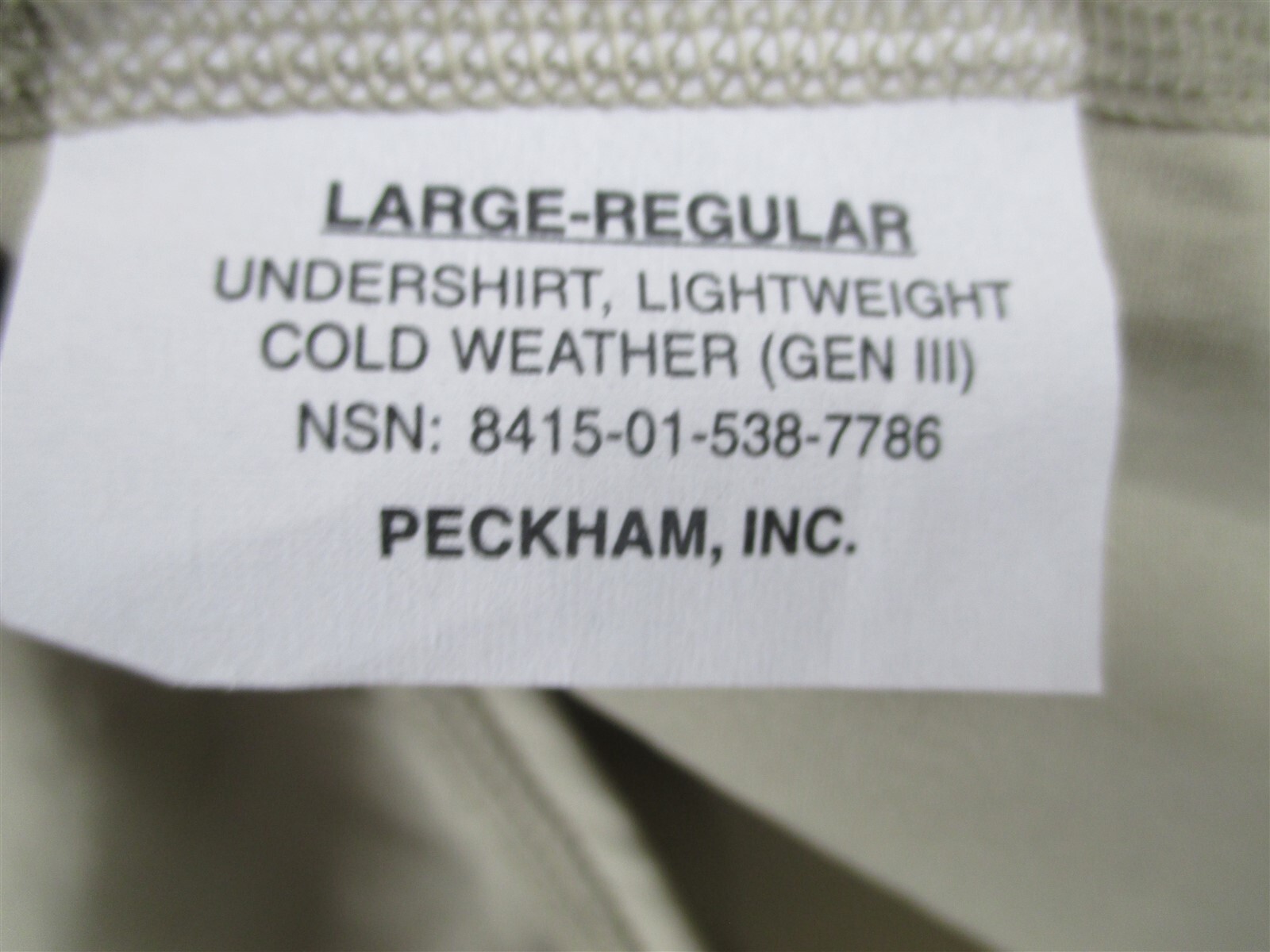 Gen 3 Level 1 Large Regular Sand Tan Silk Weight Undershirt Top ECWCS ...