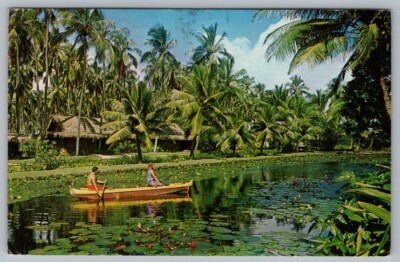 Postcard Hawaii Coco Palms Polynesian Resort Hotel Boating on the ...