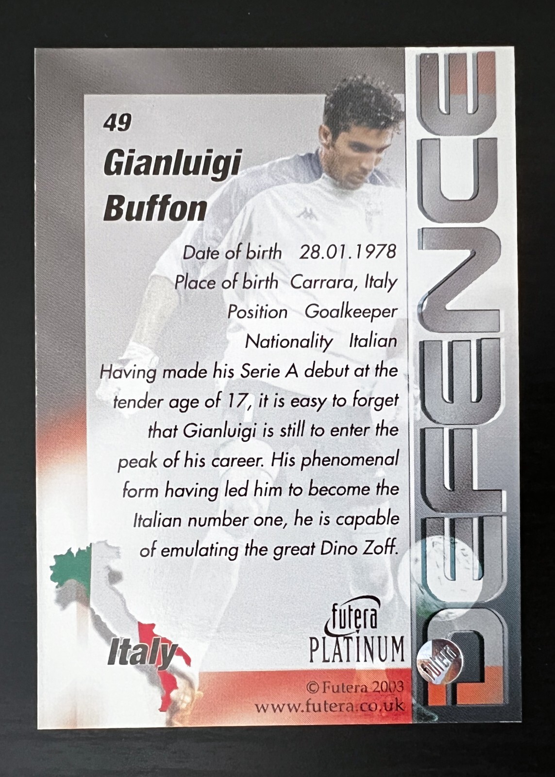 2003 Futera Platinum Gianluigi Buffon #49 — Italy Soccer Trading Card ...