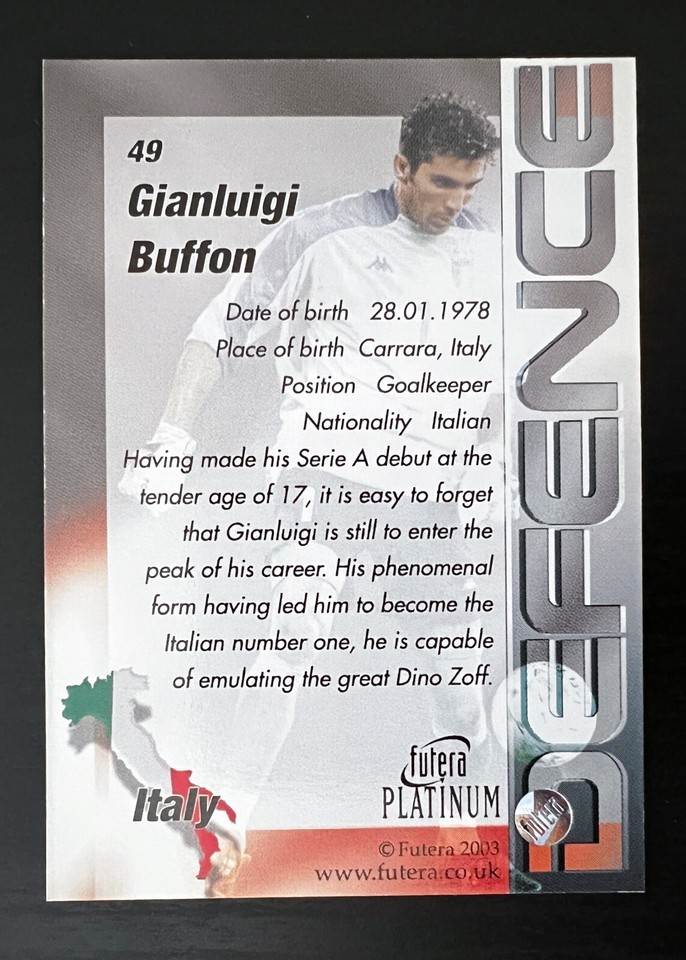2003 Futera Platinum Gianluigi Buffon #49 — Italy Soccer Trading Card ...