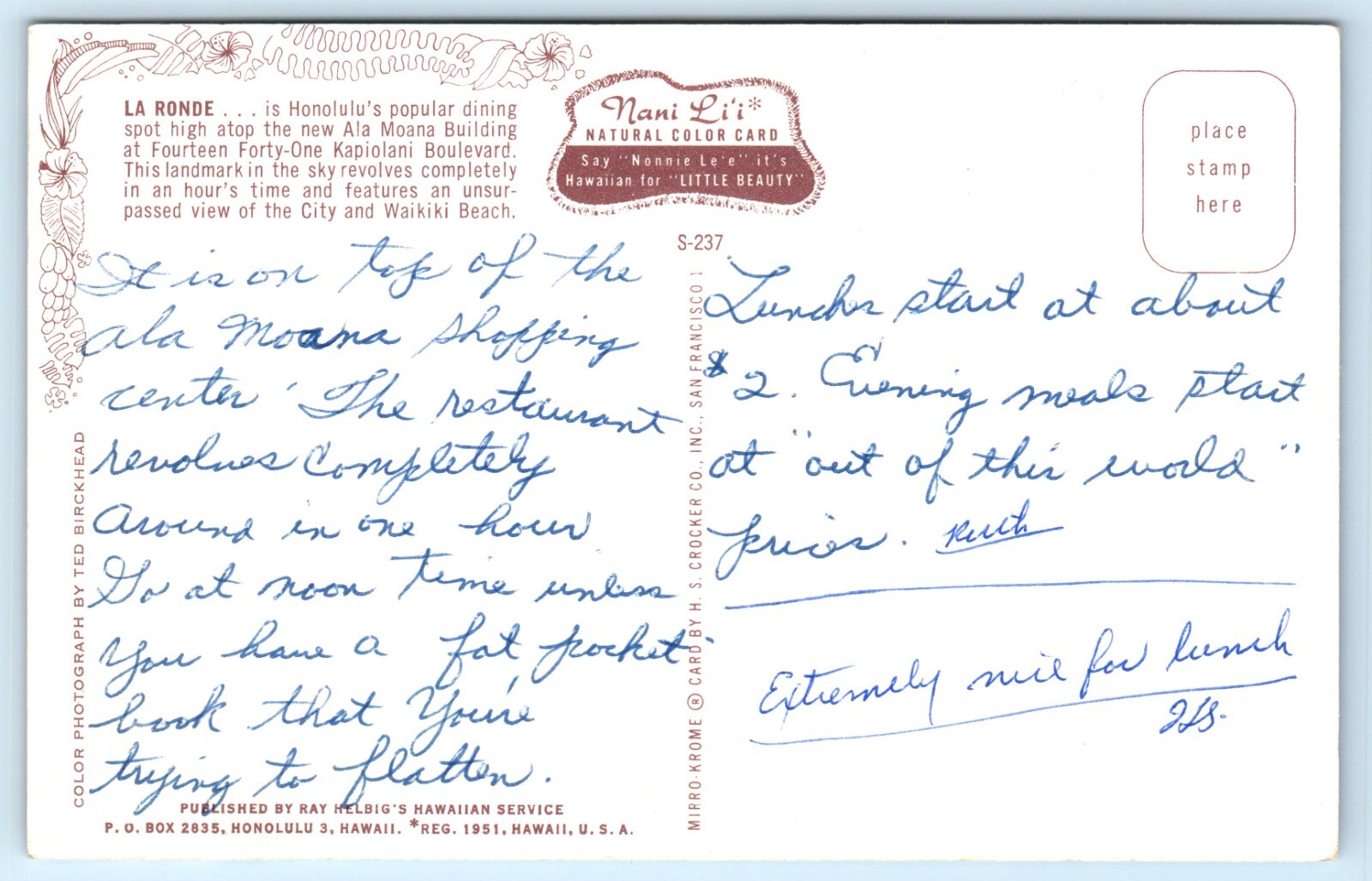 POSTCARD La Ronde Restaurant Ala Moana Building Waikiki Beach Honolulu ...