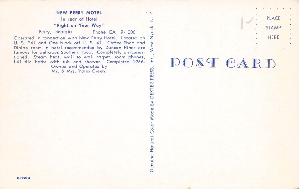 GA~GEORGIA~PERRY~NEW PERRY MOTEL IN REAR OF NEW PERRY HOTEL~YATES GREEN ...