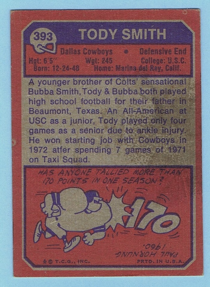 1973 TOPPS FOOTBALL #393 TODY SMITH DALLAS COWBOYS | eBay