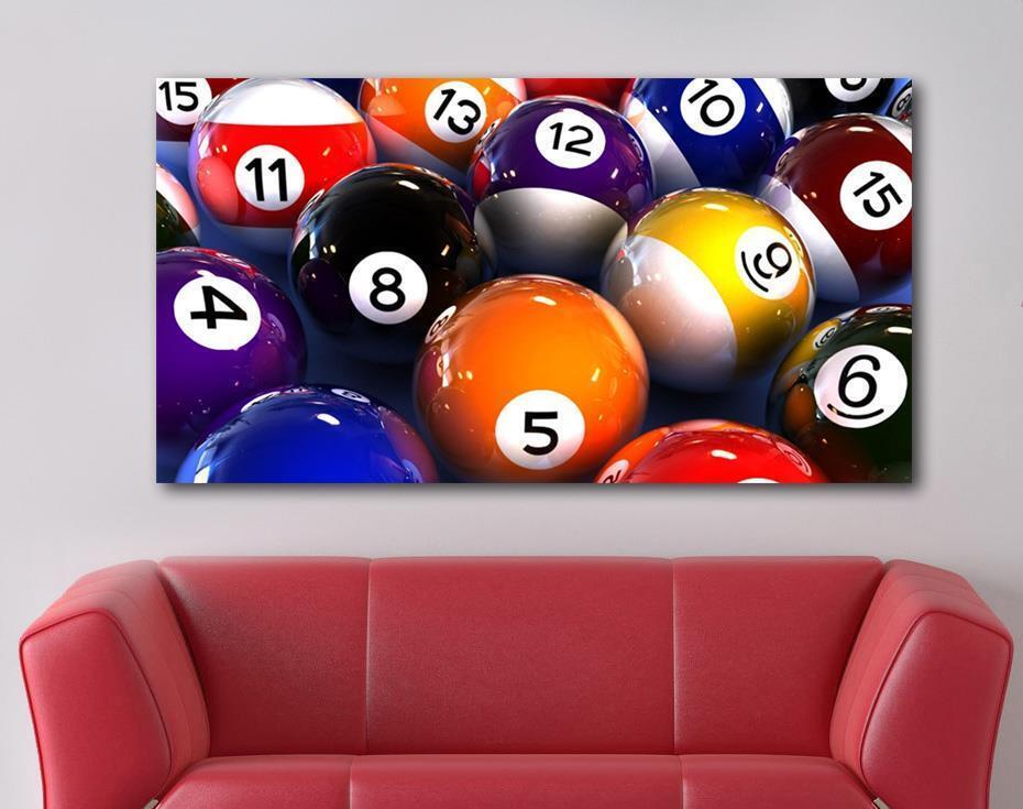 4 Sizes - Billiard Balls CANVAS PRINT Home Wall Decor Art Giclee Pool ...