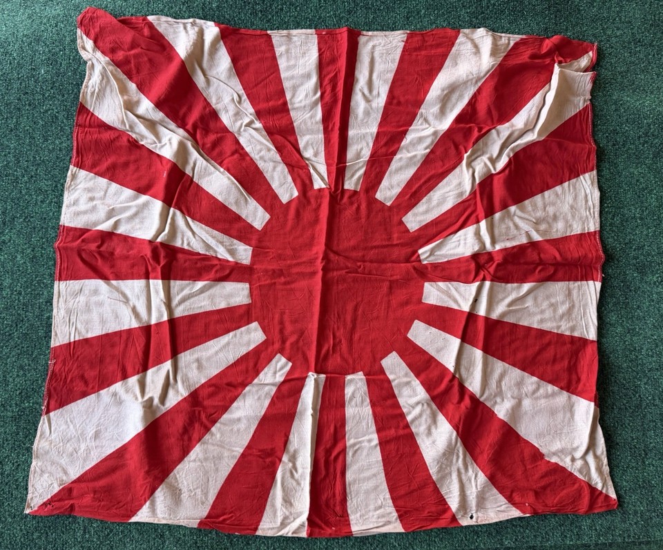 WW2 Japanese Silk Naval Ensign Rising Sun Flag 29” x 26” Imperial Japan ...