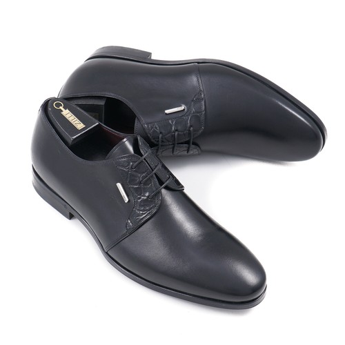 Zilli Black Calf Leather Derby with Crocodile Accents 7 (Eu 40) Dress ...