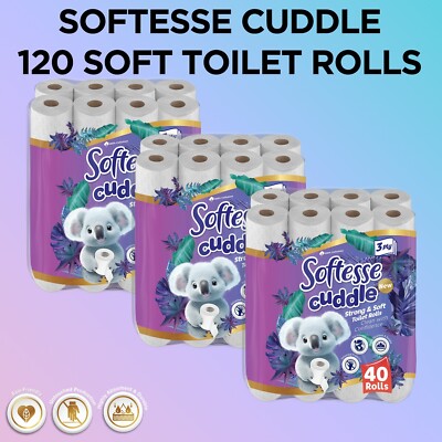 120 x Softesse Cuddle Toilet Rolls Luxury 3 Ply Tissue Strong & Soft ...