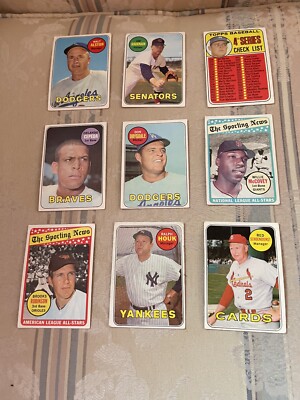 Vintage 1969 Topps Baseball Cards (9 Card Set) | eBay