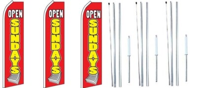Open Sundays (Red & Yellow) Swooper Flag With Complete Hybrid Pole set ...