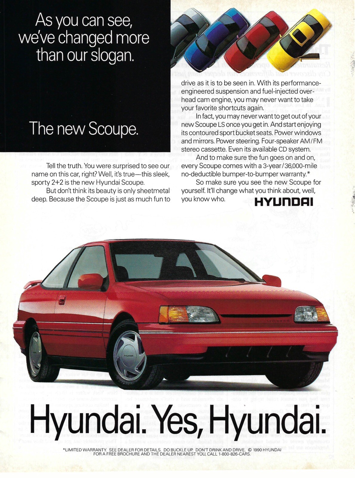 1991 Hyundai Scoupe Hyundai. Yes, Hyundai Vintage Magazine Print Ad ...