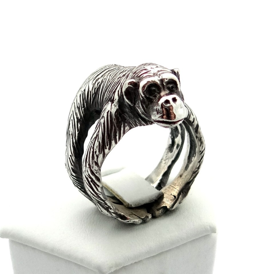 Monkey Ring, Chimpanzee Ring, Ape Ring, 925 Sterling Silver, Silver ...