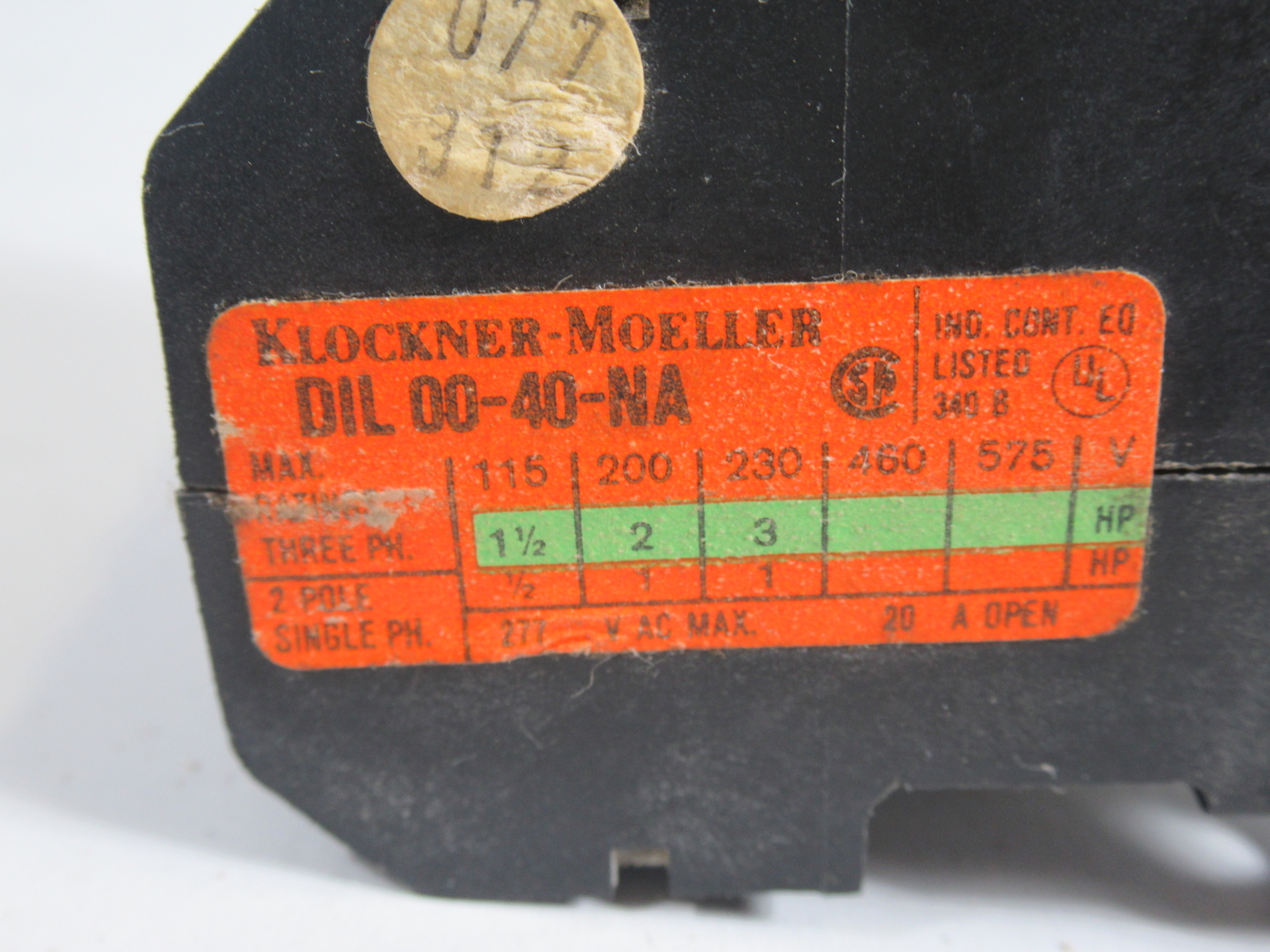 Klockner-Moeller DIL00-40-NA Contactor 110V 20A 60Hz USED | eBay