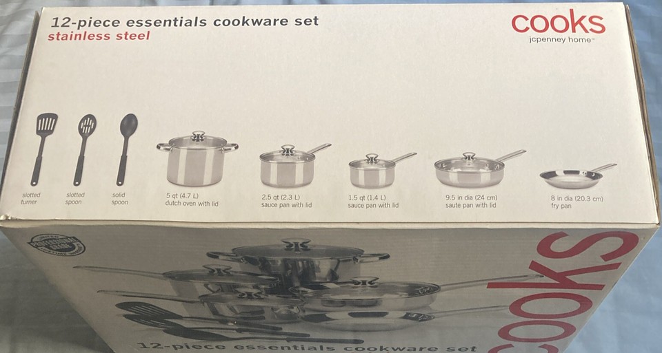 Cooks Essentials Stainless Steel Cookware 12 Piece Set Sauce, Fry Pan ...