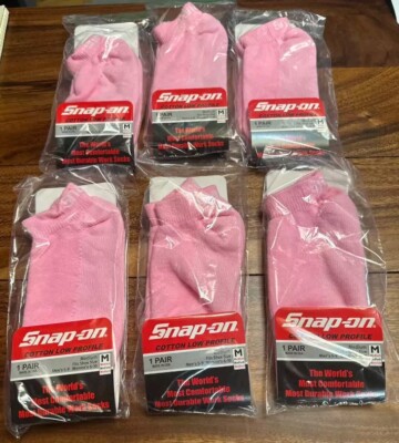 *NEW* Snap On Tools PINK Cotton Low Profile Socks MEDIUM - 6 PAIR SET ...