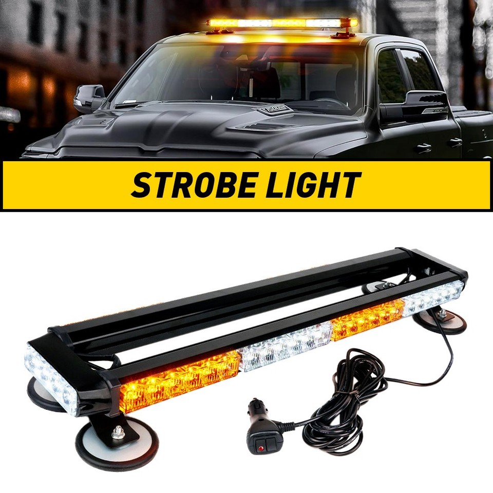 Amber/White LED Emergency Light Bar Rooftop Double Side Strobe Warning ...