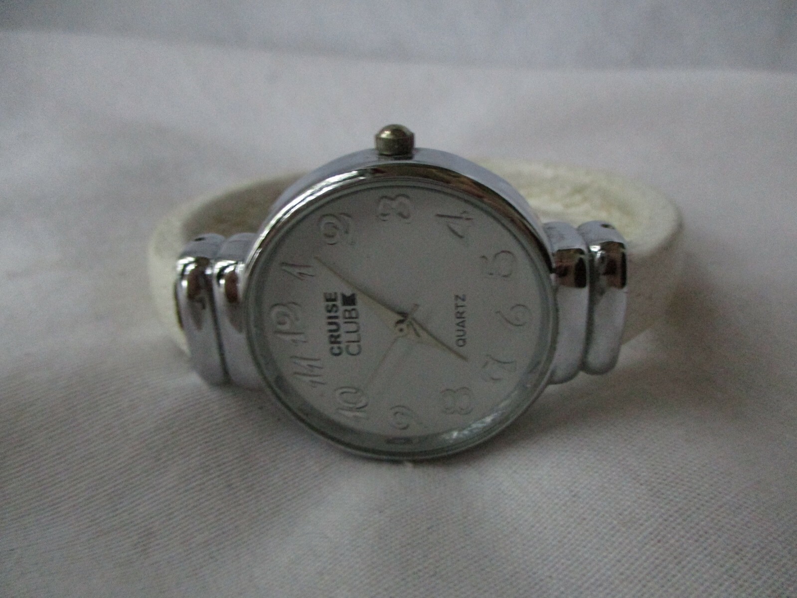 Cruise Club Watch Modern Stylish Silver Tone Round Face White Cuff Band ...