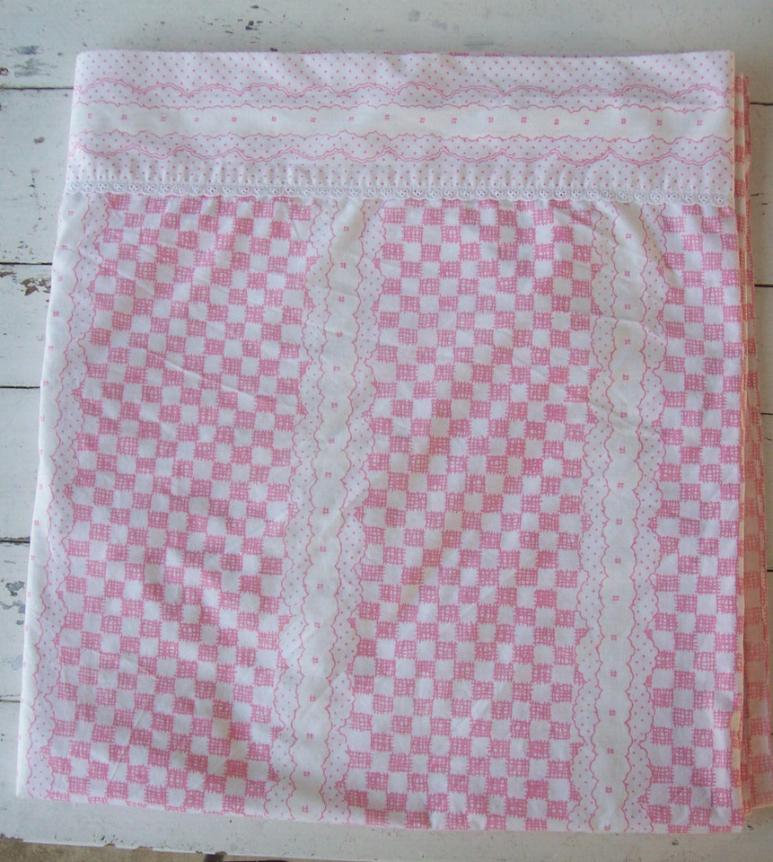 Vintage Utica Steven’s No-Iron Full Flat Sheet~Pink/White Checks & Dots ...