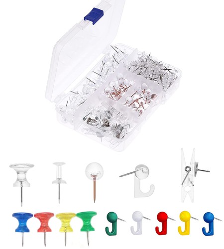 155pcs Push Pins Set, 5 Styles Steel Point and Plastic Head Decorative ...