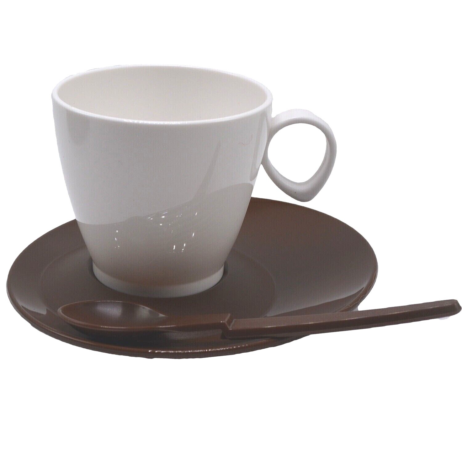 Tupperware 6 oz Cup & Saucer Tea Set of 4 Spoons Brown White | eBay