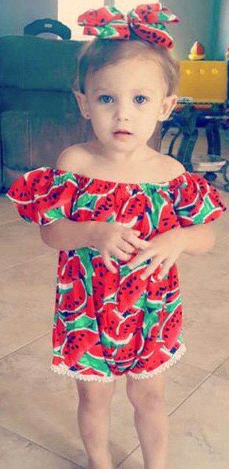 NEW Baby Girls Watermelon Red Romper Sunsuit Jumpsuit Headband Outfit ...