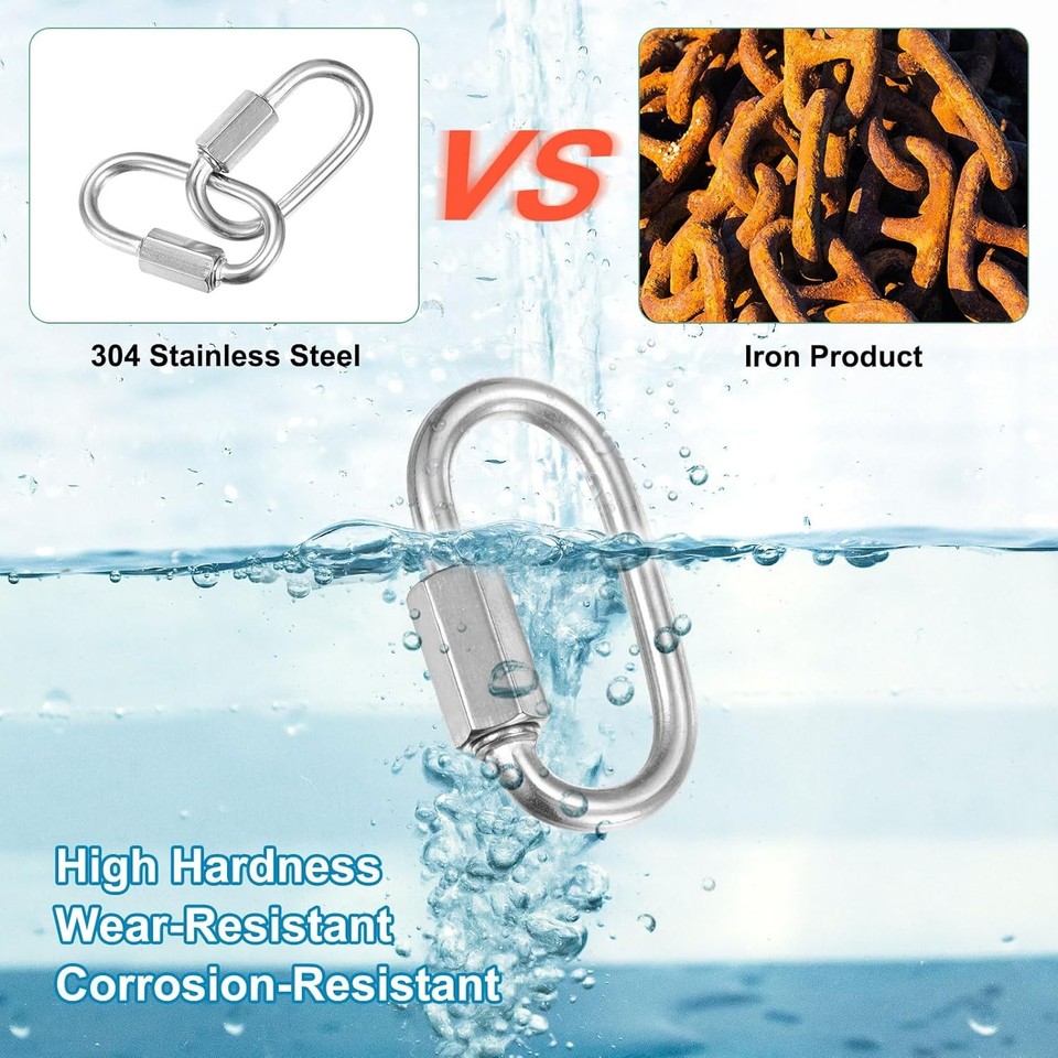 Quick Chain Link Connector, M3.5 1/8 304 Stainless Steel D-Shape ...