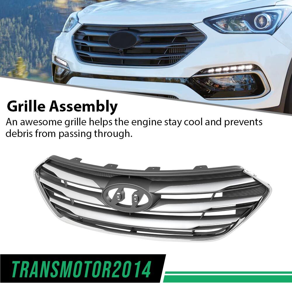 Front Grille Grill Assembly Fit For 2017-2018 Hyundai Santa Fe Sport ...