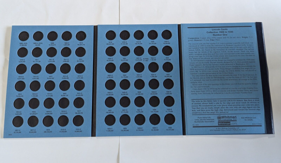 Lincoln Cent Wheat Penny Album Coin Folder Whitman Volume #1 1909-1940 ...